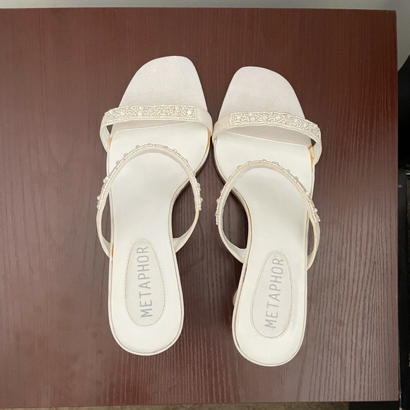 Metaphor | Shoes | Dressy White Slip On Sandals With A Short Heel ...